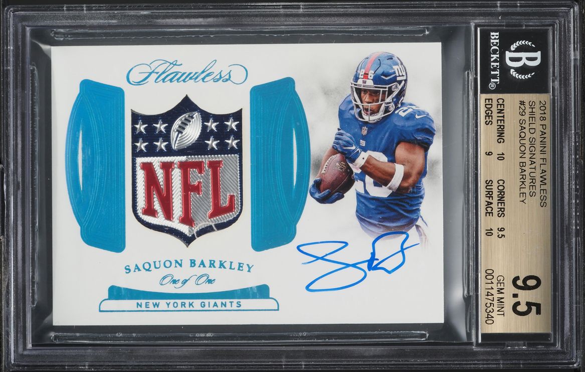 2018 Panini Flawless Saquon Barkley ROOKIE NFL SHIELD PATCH AUTO 1/1 ...