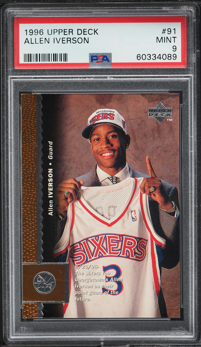 1996 Upper Deck Basketball Allen Iverson ROOKIE #91 PSA 9 MINT on ...