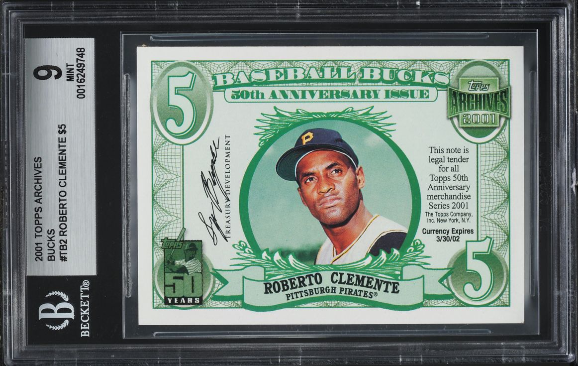 2001 Topps Archives Bucks $5 Roberto Clemente #TB2 BGS 9 MINT on ...