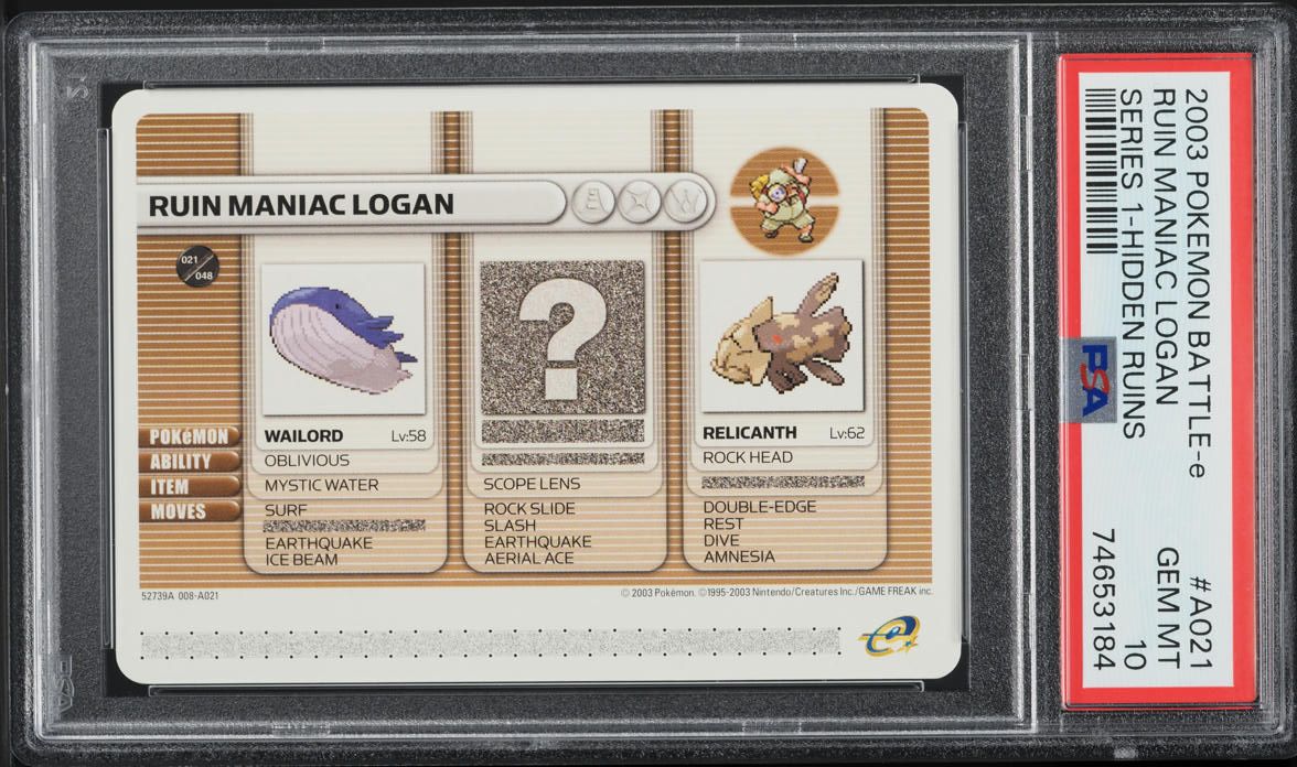 2003 Pokemon Battle-E Series 1 Hidden Ruins Ruin Maniac Logan #A021 PSA ...