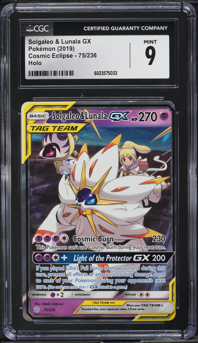 2019 Pokemon SM Cosmic Eclipse Holo Solgaleo & Lunala GX #75 CGC 9 MINT ...