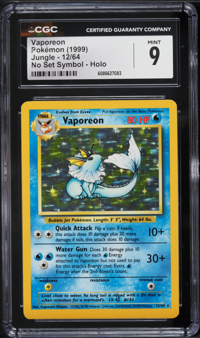 1999 Pokemon Jungle No Set Symbol Holo Vaporeon #12 CGC 9 MINT on ...
