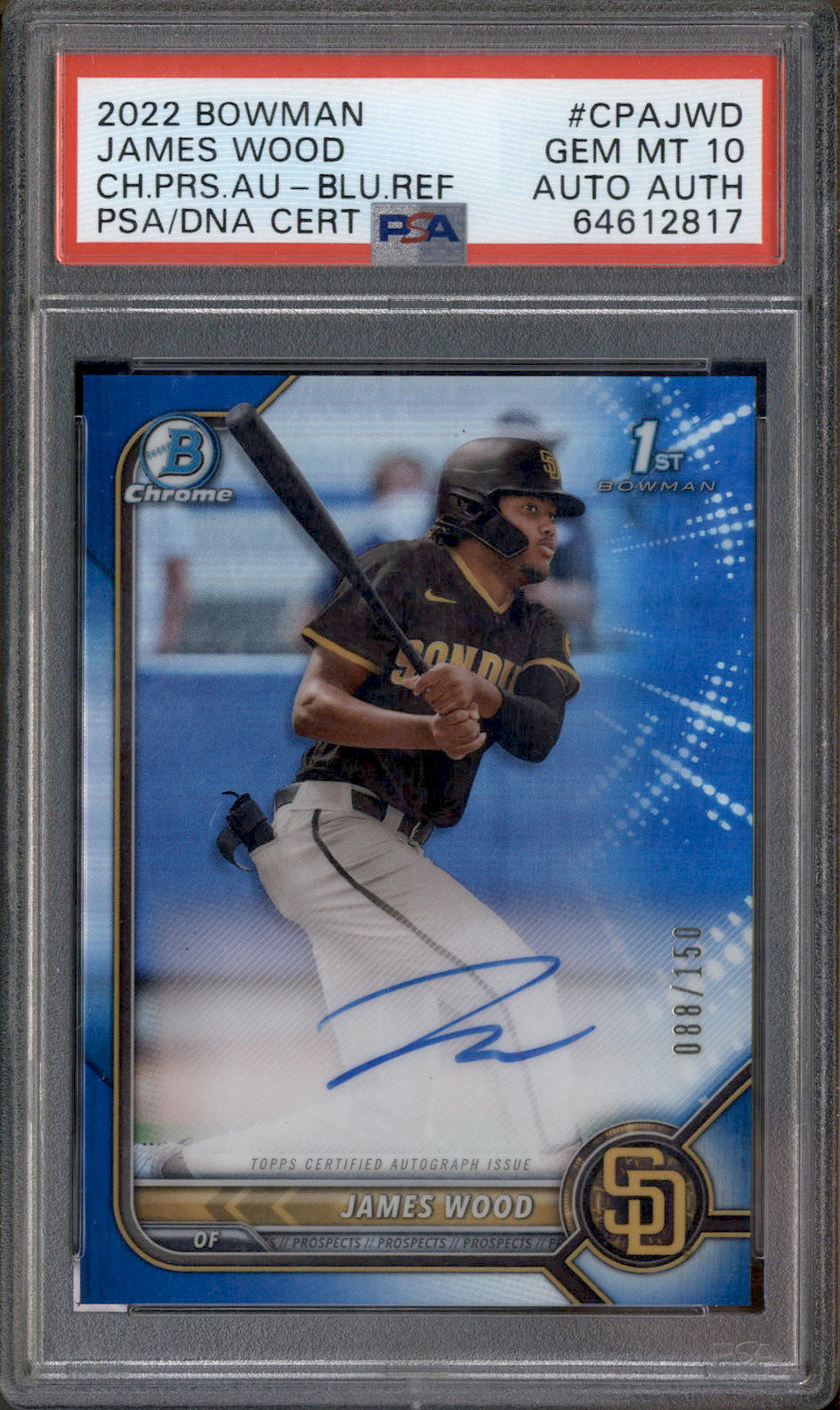2022 Bowman Chrome Rookie Autograph Blue James Wood RC Auto /150 PSA 10 ...