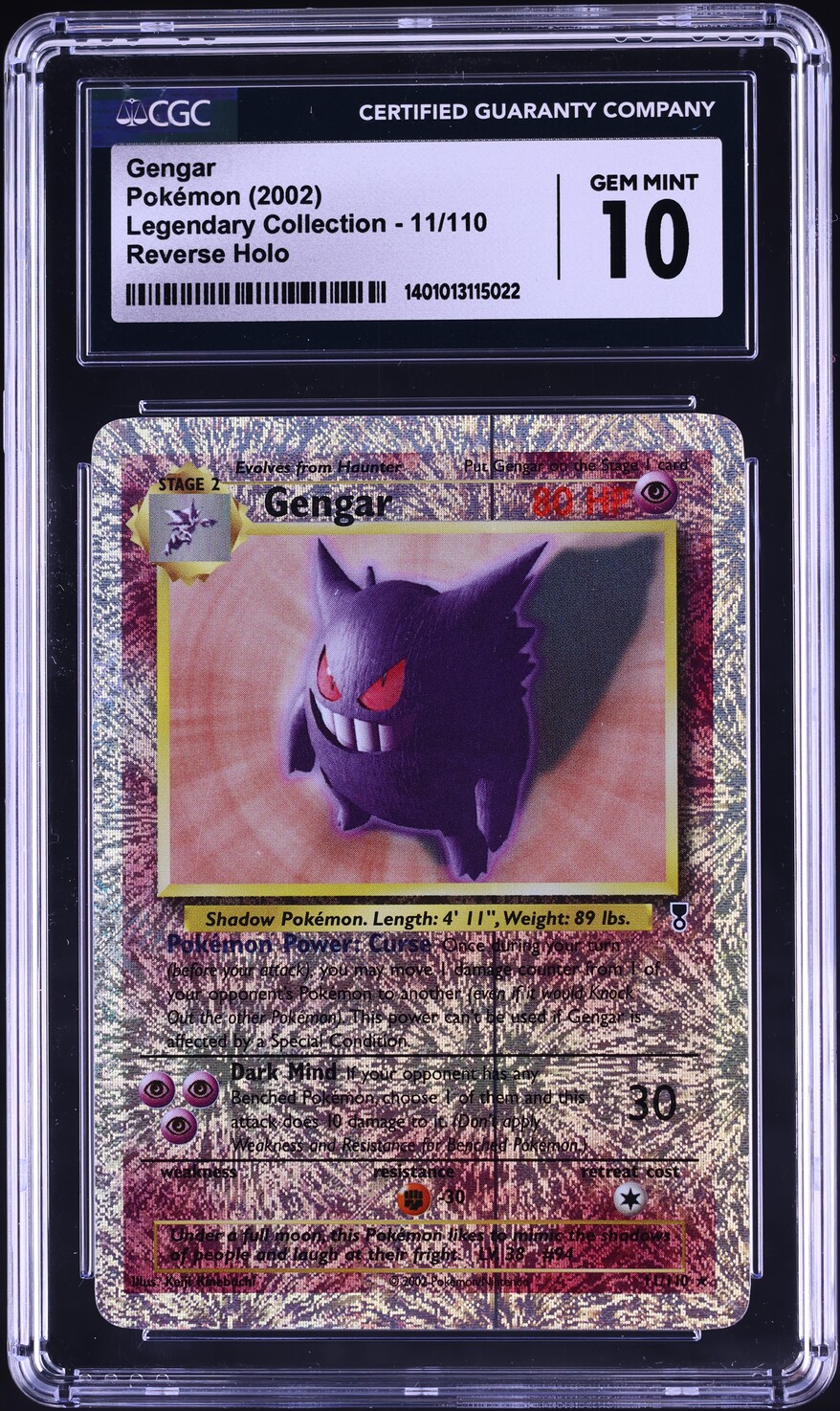 2002 Pokemon Legendary Collection Reverse Holo Gengar #11 CGC 10 GEM ...