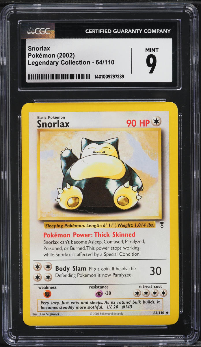 2002 Pokemon Legendary Collection Snorlax #64 CGC 9 MINT on Fanatics ...