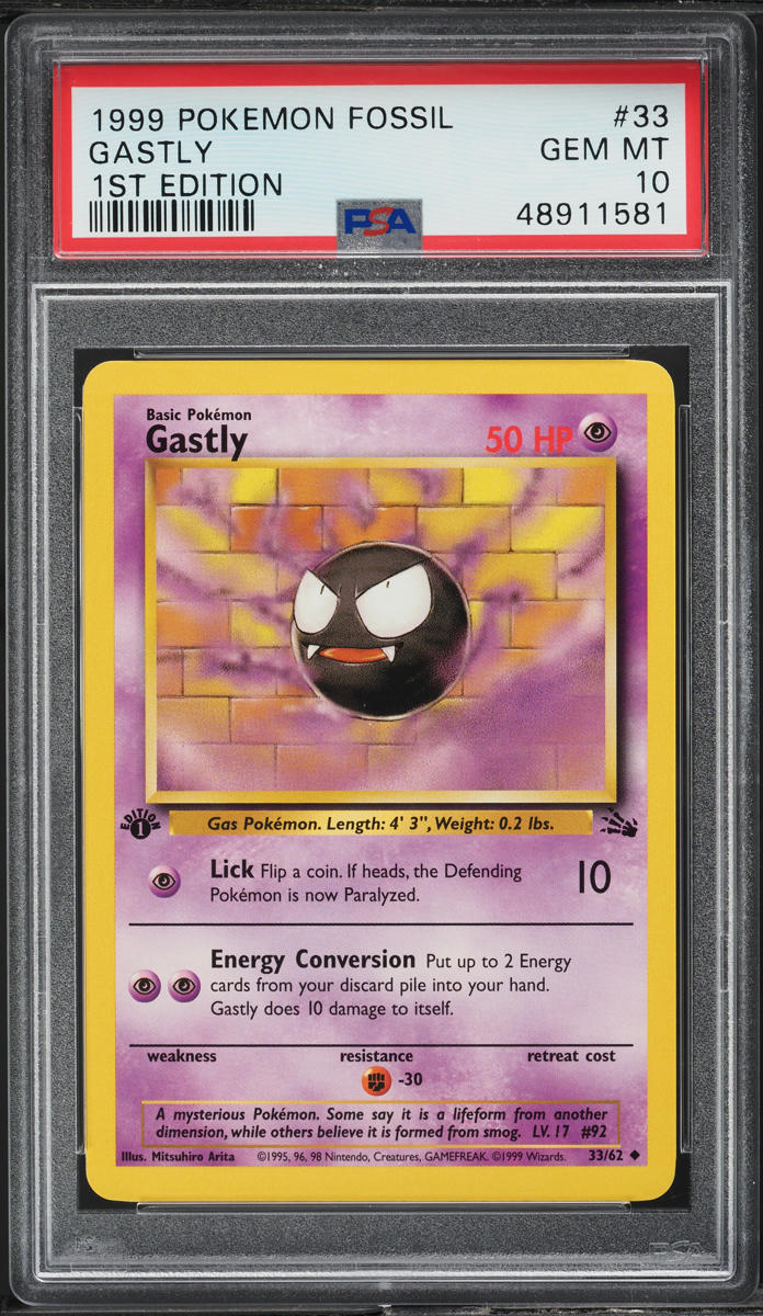 1999 Pokemon Fossil 1st Edition Gastly #33 PSA 10 GEM MINT on Fanatics ...