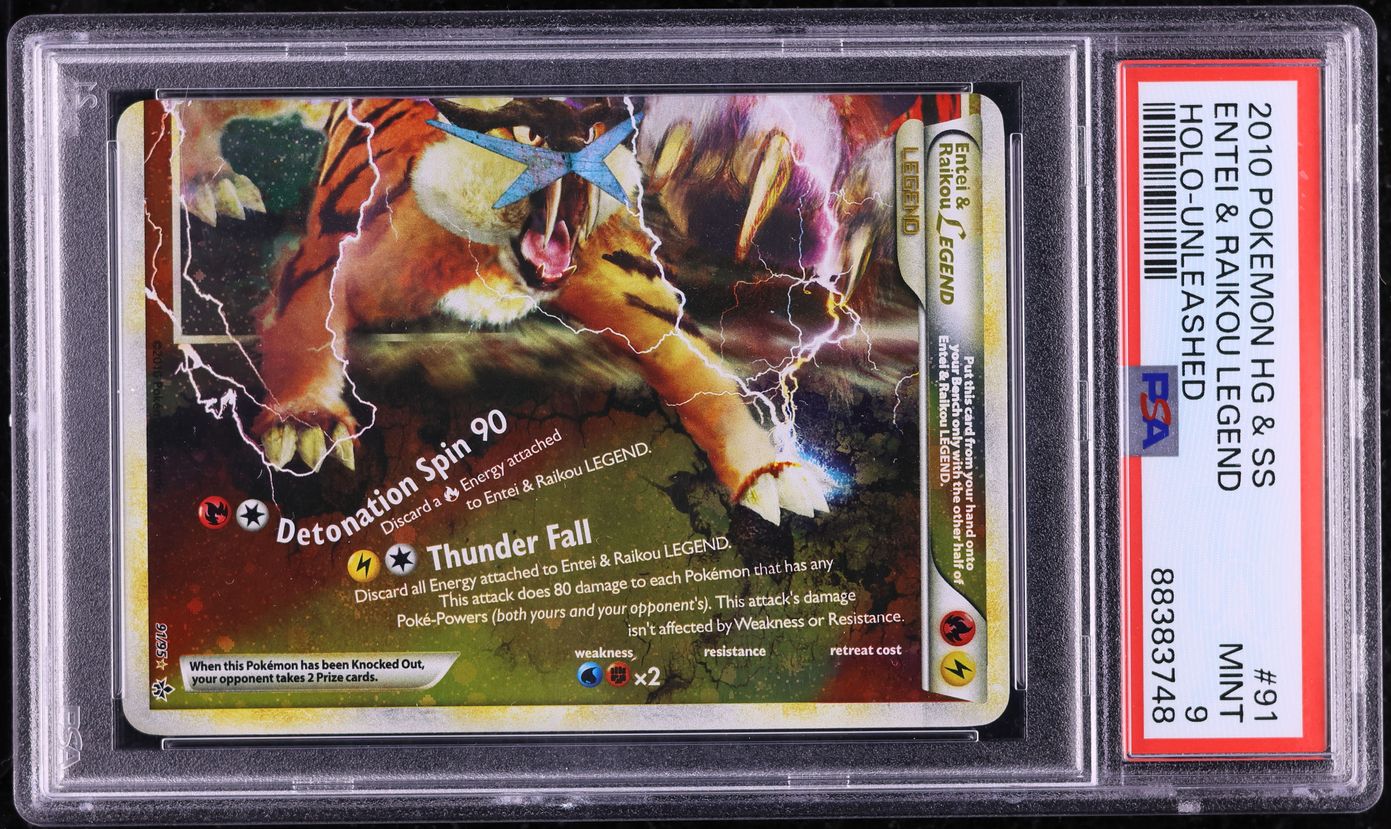 2010 Pokemon HGSS Unleashed Holo Entei & Raikou Legend #91 PSA 9 MINT ...