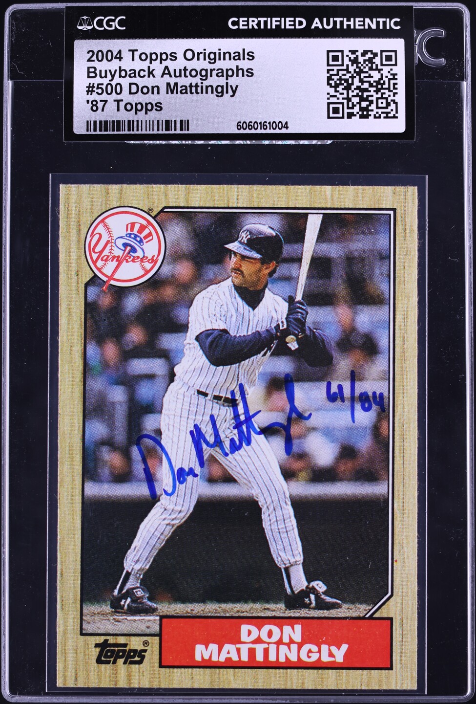 2004 Topps Originals Buyback '87 Don Mattingly AUTO /84 #500 CGC AUTH ...