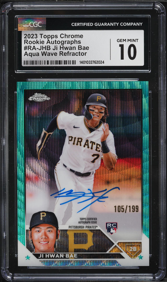 2023 Topps Chrome Aqua Wave Refractor Ji Hwan Bae RC AUTO /199 CGC 10 GEM MINT on Fanatics Collect