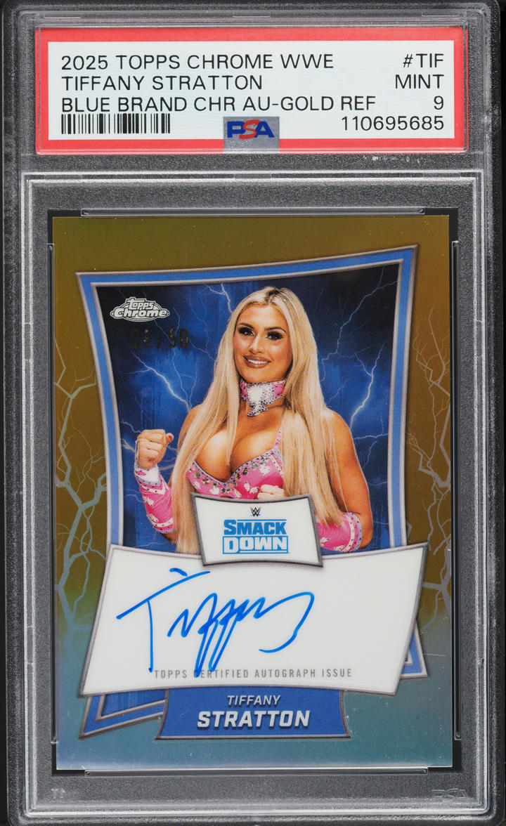2025 Topps Chrome WWE Blue Brand Gold Refractor Tiffany Stratton AUTO ...