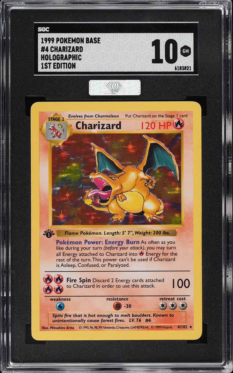 1999 Pokemon Base Set Shadowless 1st Edition Holo Charizard #4 MBA SGC ...