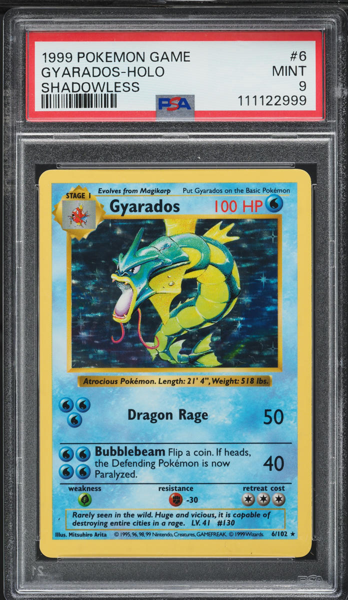 1999 Pokemon Base Set Shadowless Holo Gyarados #6 PSA 9 MINT on ...