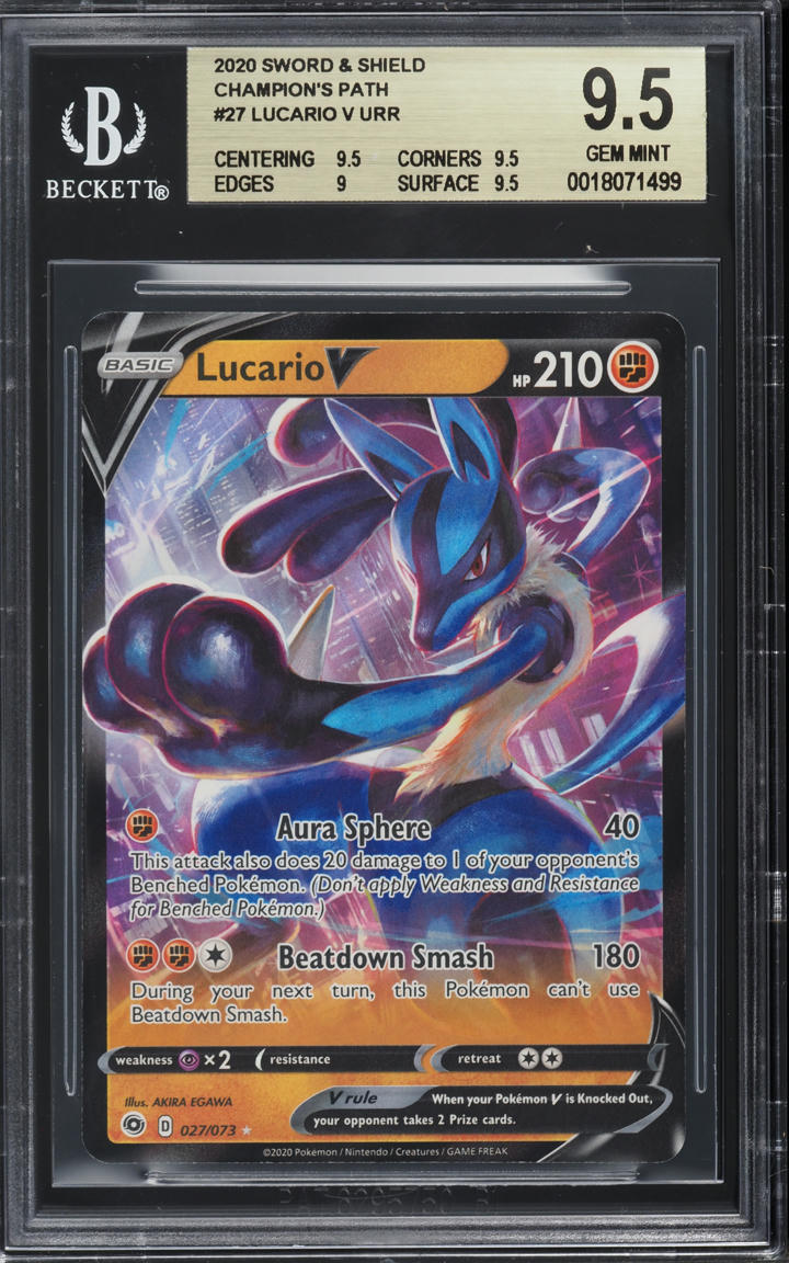 2020 Pokemon Sword & Shield Champion's Path Lucario V #27 BGS 9.5 GEM ...