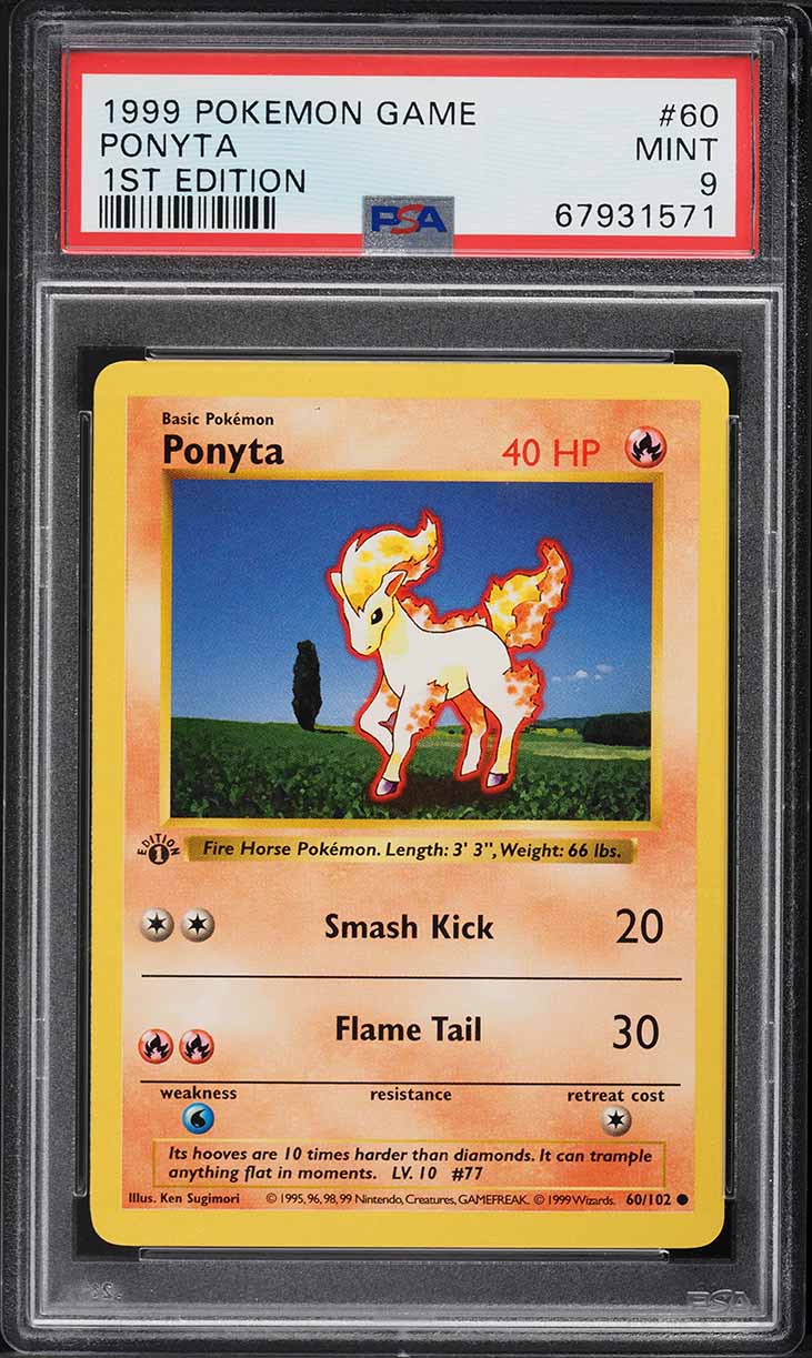 1999 Pokemon Base Set Shadowless 1st Edition Ponyta #60 PSA 9 MINT on ...