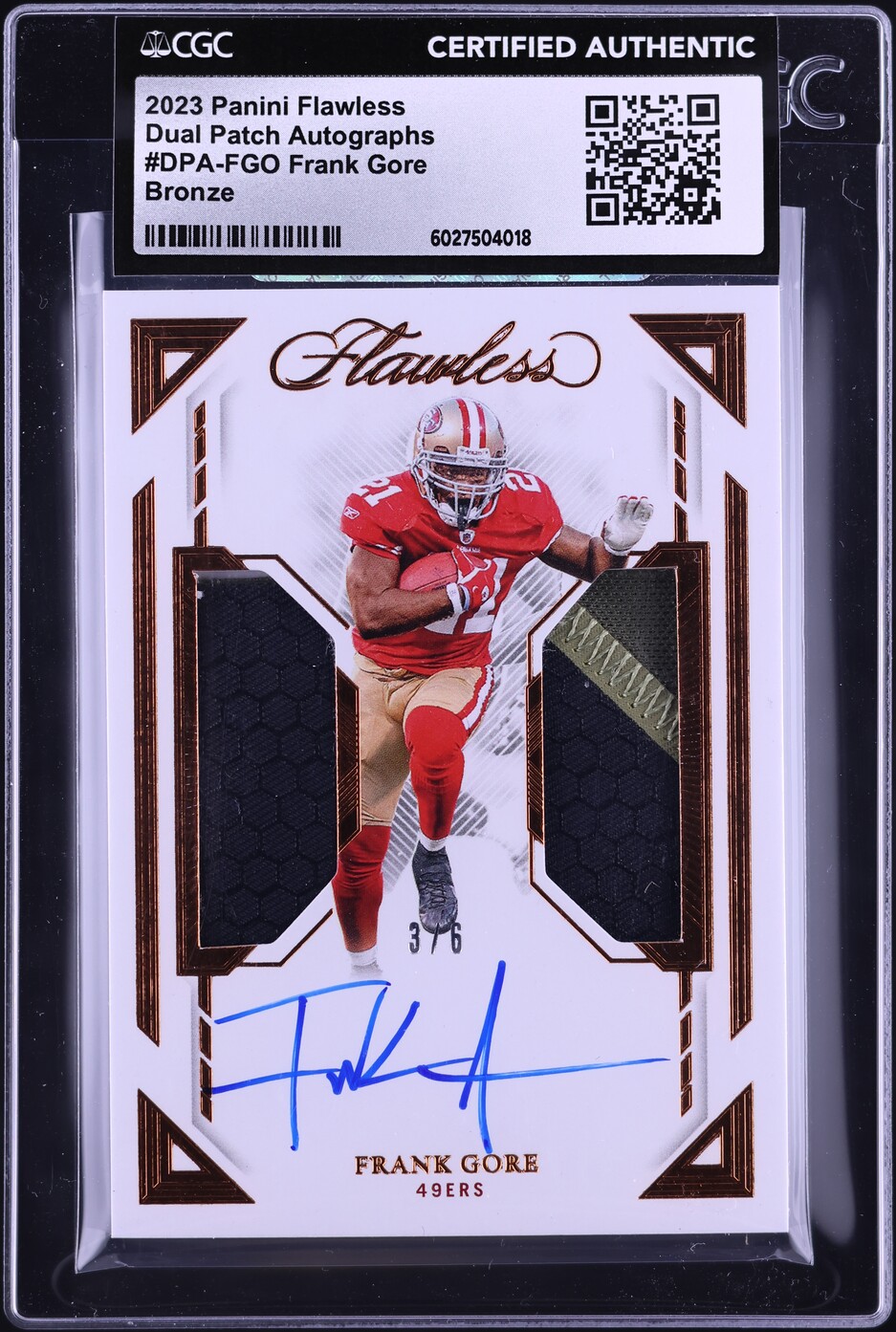 2023 Panini Flawless Dual Bronze Frank Gore PATCH AUTO /6 #DPA-FGO CGC ...