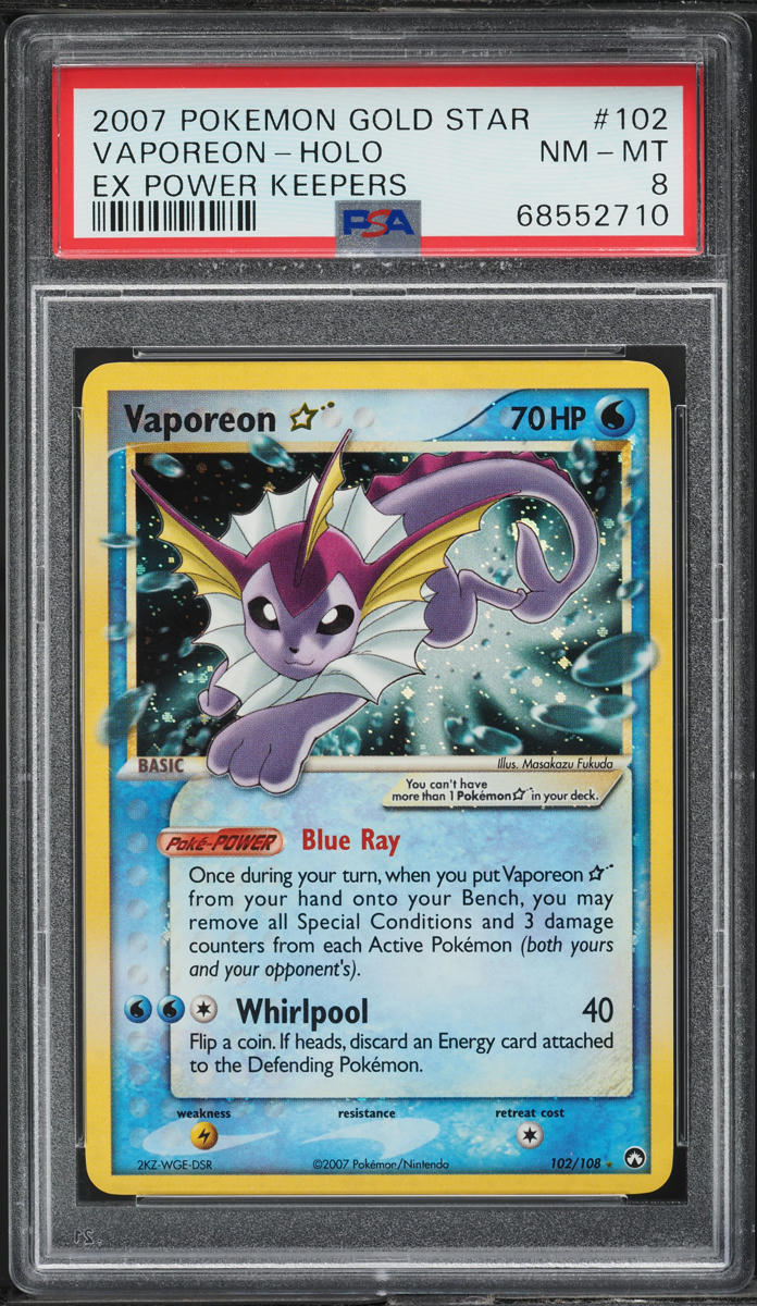 2007 Pokemon EX Power Keepers Holo Vaporeon Gold Star #102 PSA 8 NM-MT on Fanatics Collect