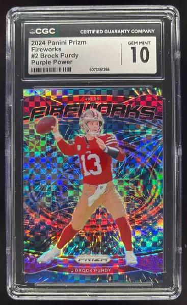 2024 Panini Prizm Fireworks Purple Power Prizm #2 Brock Purdy /49 CGC ...