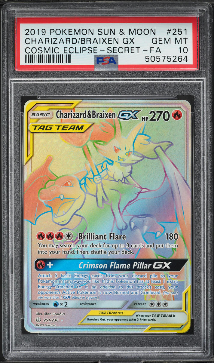 2019 Pokemon SM Cosmic Eclipse Hyper Rare Charizard & Braixen GX #251 ...