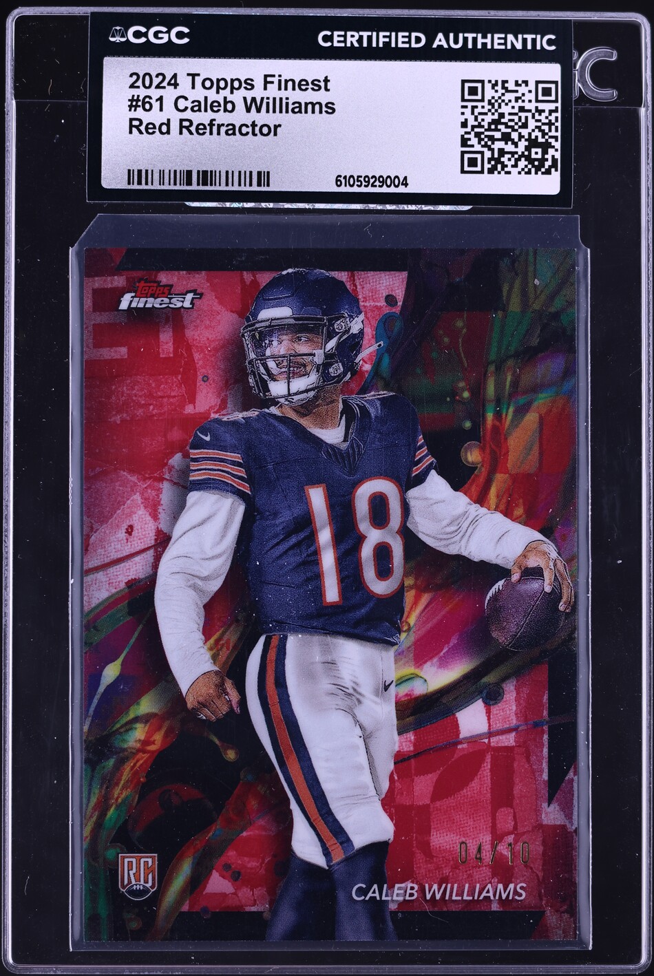 2024 Finest Red Refractor Caleb Williams ROOKIE /10 #61 CGC AUTH on ...
