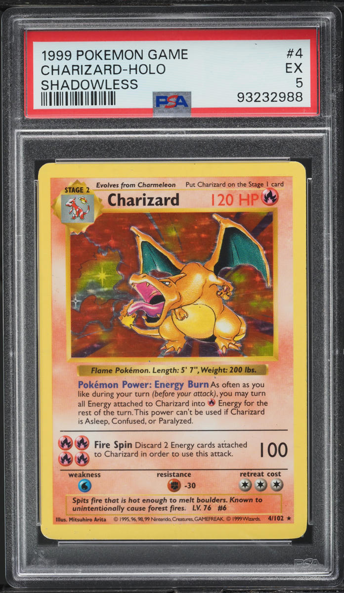 1999 Pokemon Base Set Shadowless Holo Charizard #4 PSA 5 EX on Fanatics ...