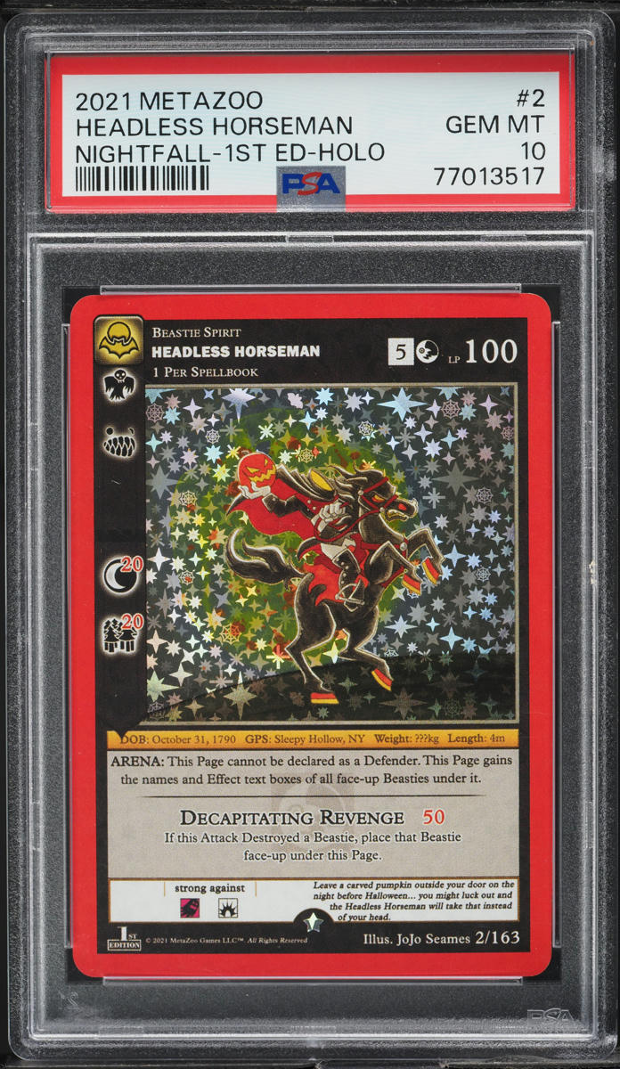 2021 MetaZoo Nightfall 1st Edition Holo Headless Horseman #2 PSA 10 GEM ...