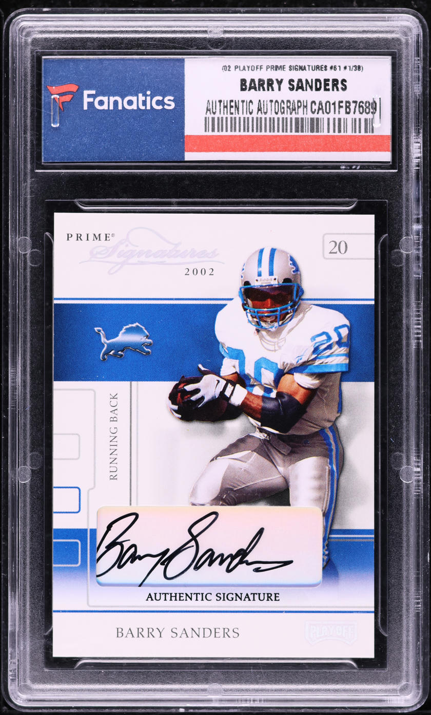 2002 Playoff Prime Signatures Barry Sanders AUTO 1/38 #61 FANATICS AUTH ...