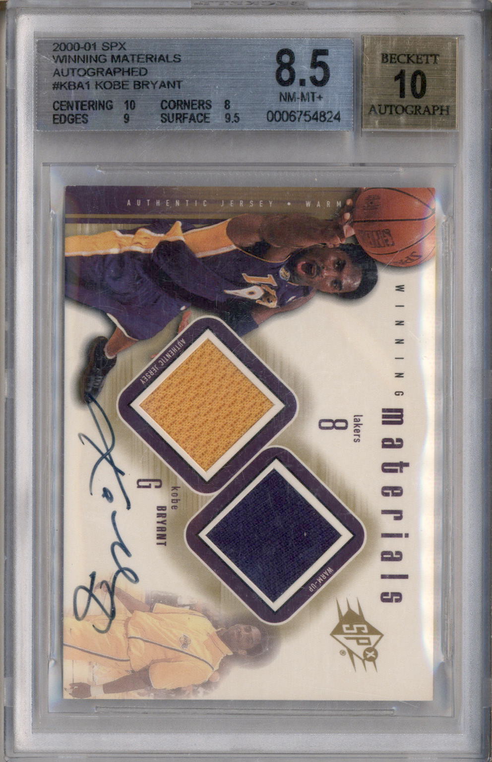 2000-01 SPx Winning Materials Autograph Kobe Bryant Auto BGS 8.5 on ...