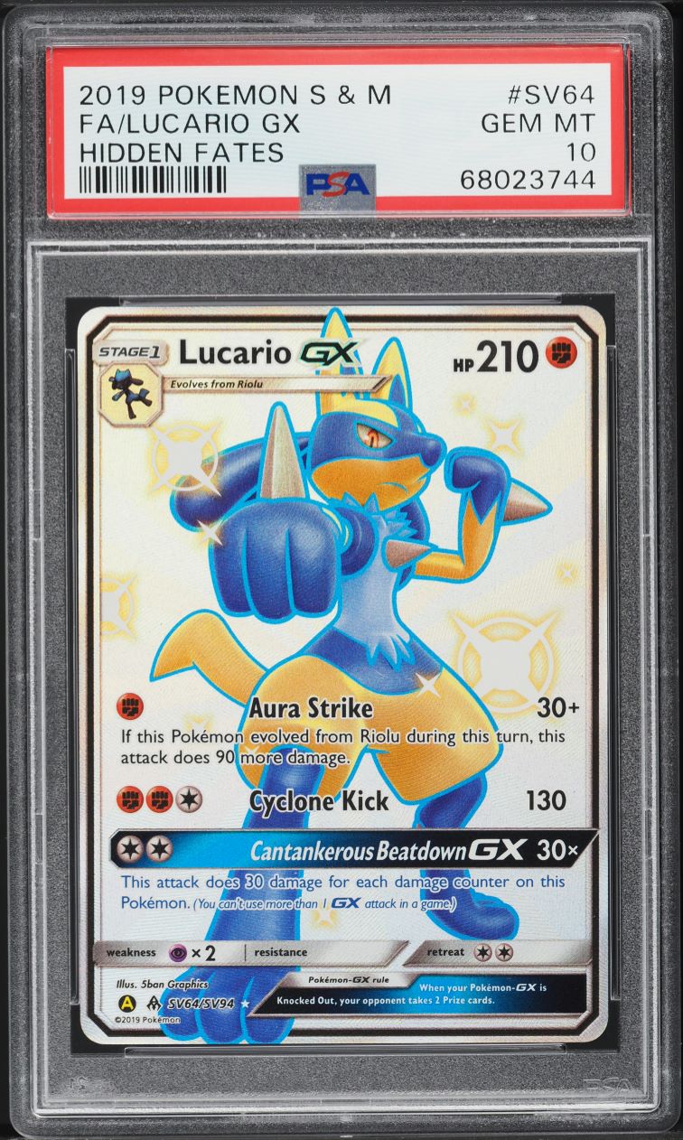 2019 Pokemon Sun & Moon Hidden Fates Shiny Lucario GX #SV64 PSA 10 GEM ...