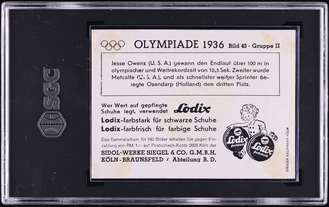 1936 Sidol-Werke Siegel & Co. Olympiade '36 Jesse Owens ROOKIE #43 SGC ...