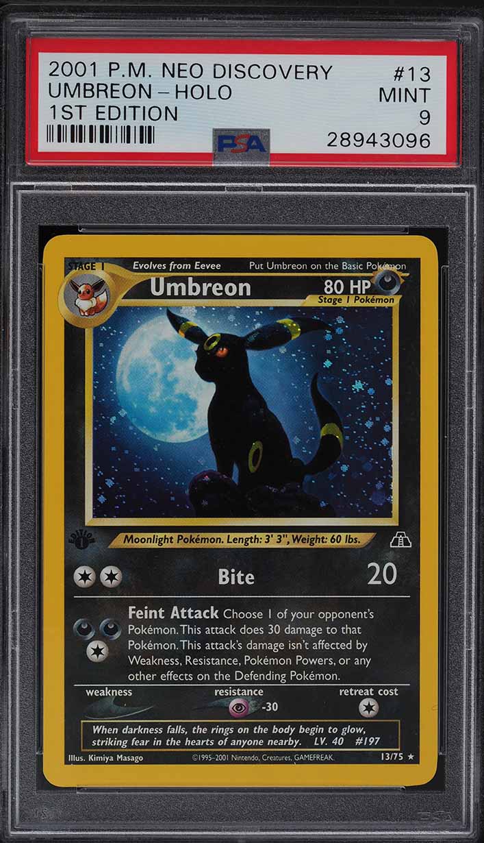 2001 Pokemon Neo Discovery 1st Edition Holo Umbreon #13 PSA 9 MINT on ...