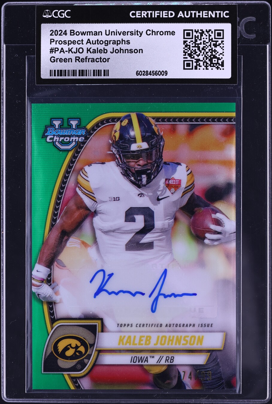 2024 Bowman Chrome U Green Refractor Kaleb Johnson ROOKIE AUTO /99 CGC ...