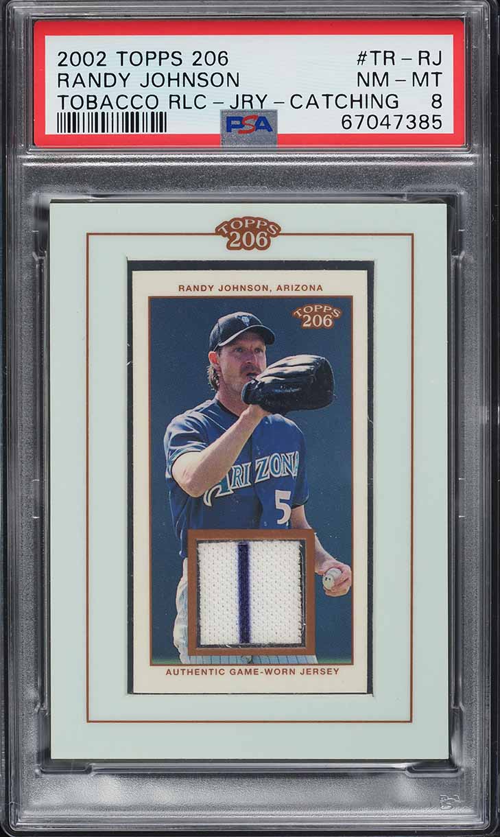 2002 Topps 206 Tobacco Relics Tobacco Catching Randy Johnson PATCH #TR-RJ PSA 8 on Fanatics Collect