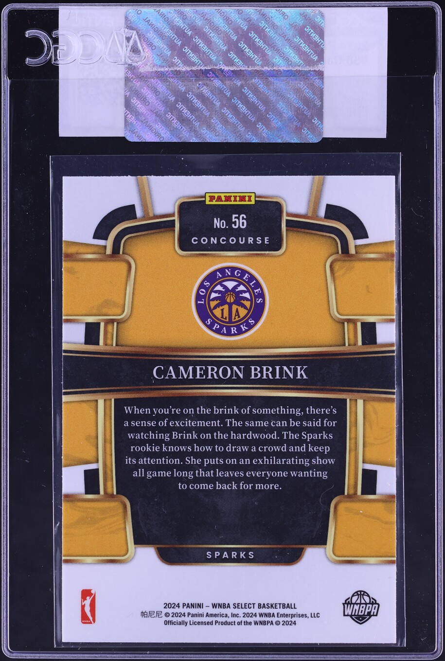 2024 Select WNBA Concourse Cameron Brink ROOKIE #56 CGC AUTH on Fanatics Collect