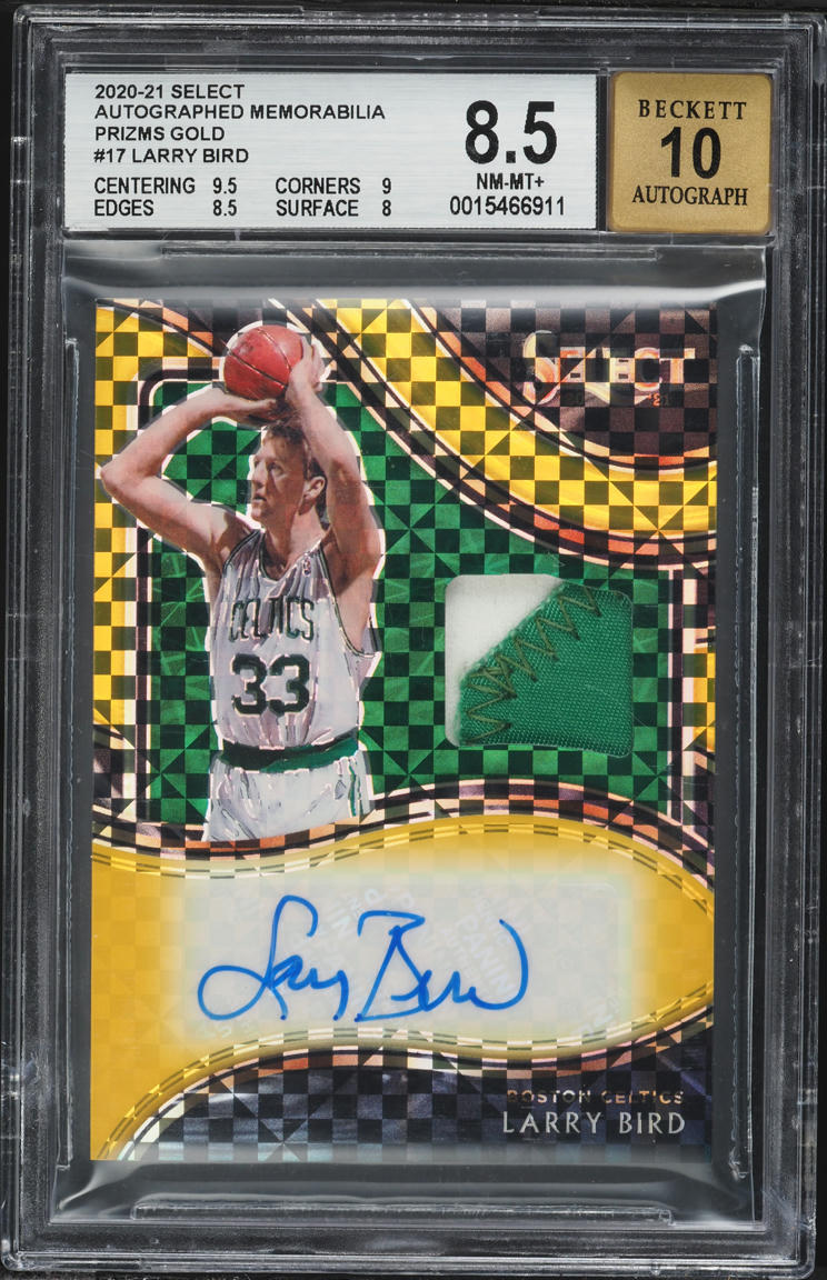 2020 Select Prizms Gold Larry Bird PATCH AUTO /10 #17 BGS 8.5 NM-MT+ on ...