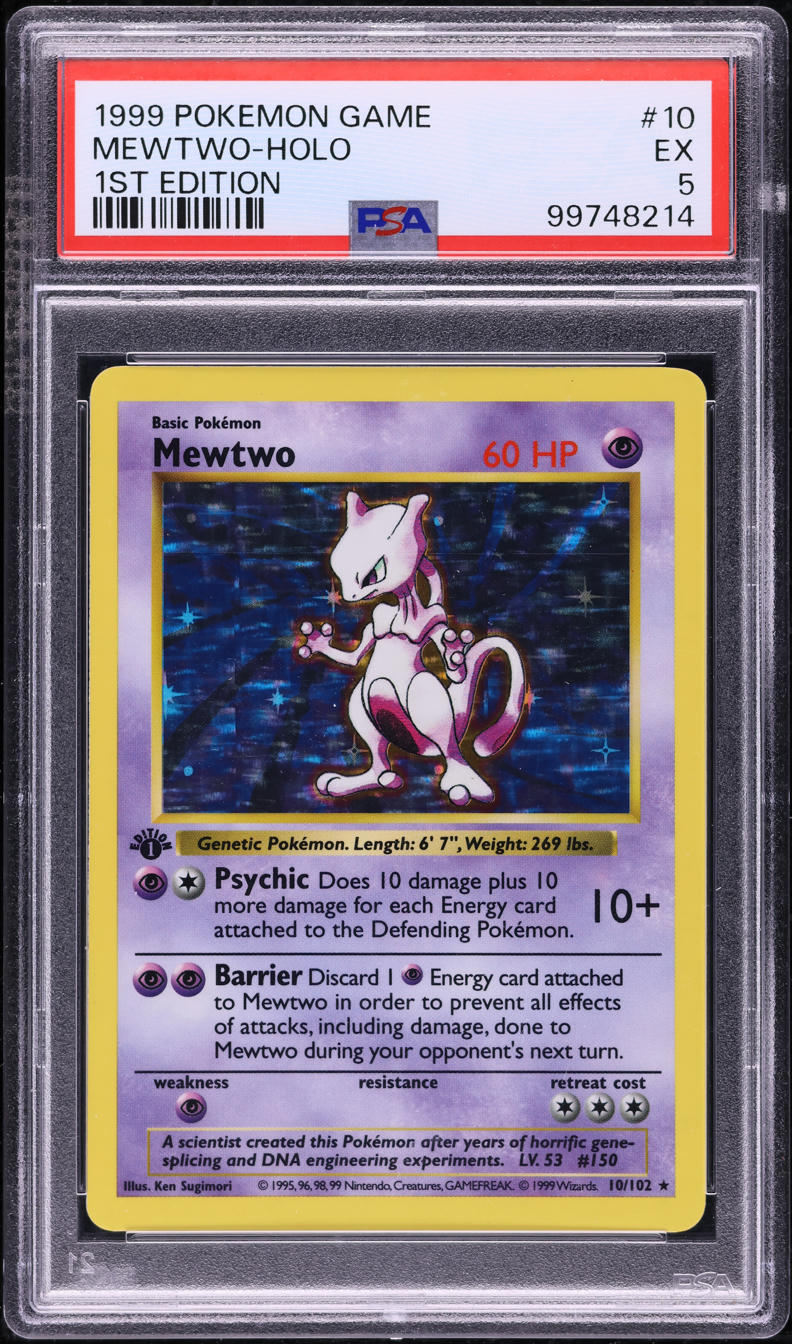 1999 Pokemon Base Set Shadowless 1st Edition Holo Mewtwo #10 PSA 5 EX ...