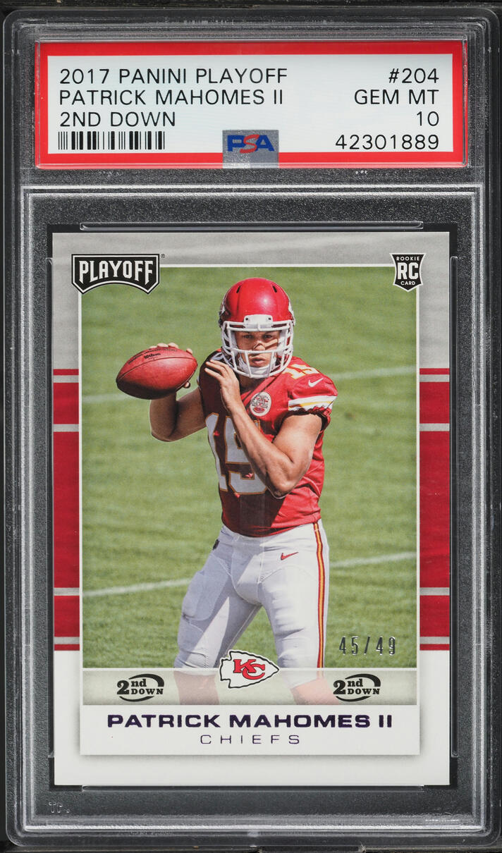 2017 Panini Playoff 2nd Down Patrick Mahomes II ROOKIE /49 #204 PSA 10 ...