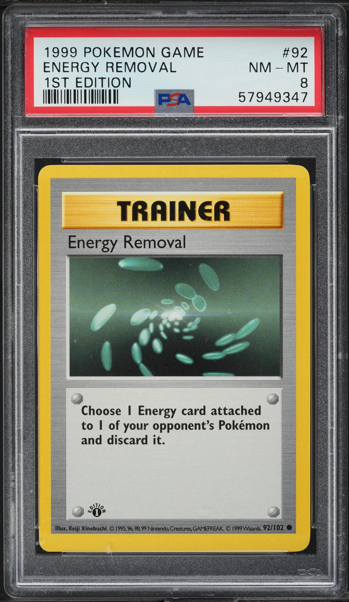 1999 Pokemon Base Set Shadowless 1st Edition Energy Removal #92 PSA 8 ...
