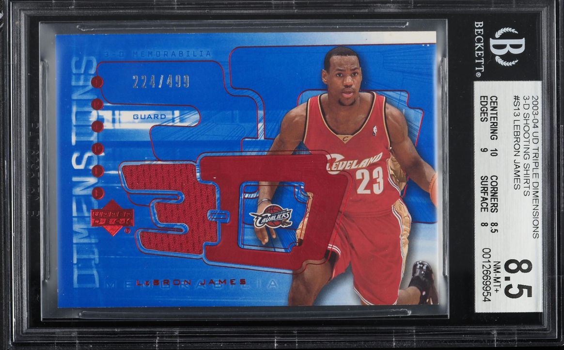 2003 UD Triple Dimensions 3-D LeBron James ROOKIE PATCH /499 #3DS13 BGS ...