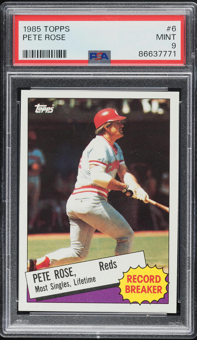 1985 Topps Pete Rose RECORD BREAKER #6 PSA 9 MINT on Fanatics Collect