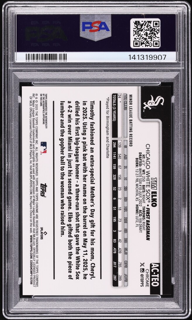 2025 Topps Chrome Update Aqua Wave Tim Elko ROOKIE AUTO /199 #TEO PSA ...