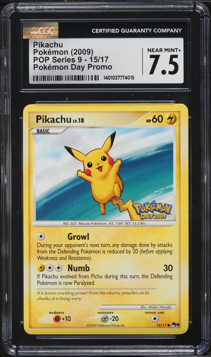 2009 Pokemon POP Series 9 Pokemon Day Promo Pikachu #15 CGC 7.5 NRMT+ ...