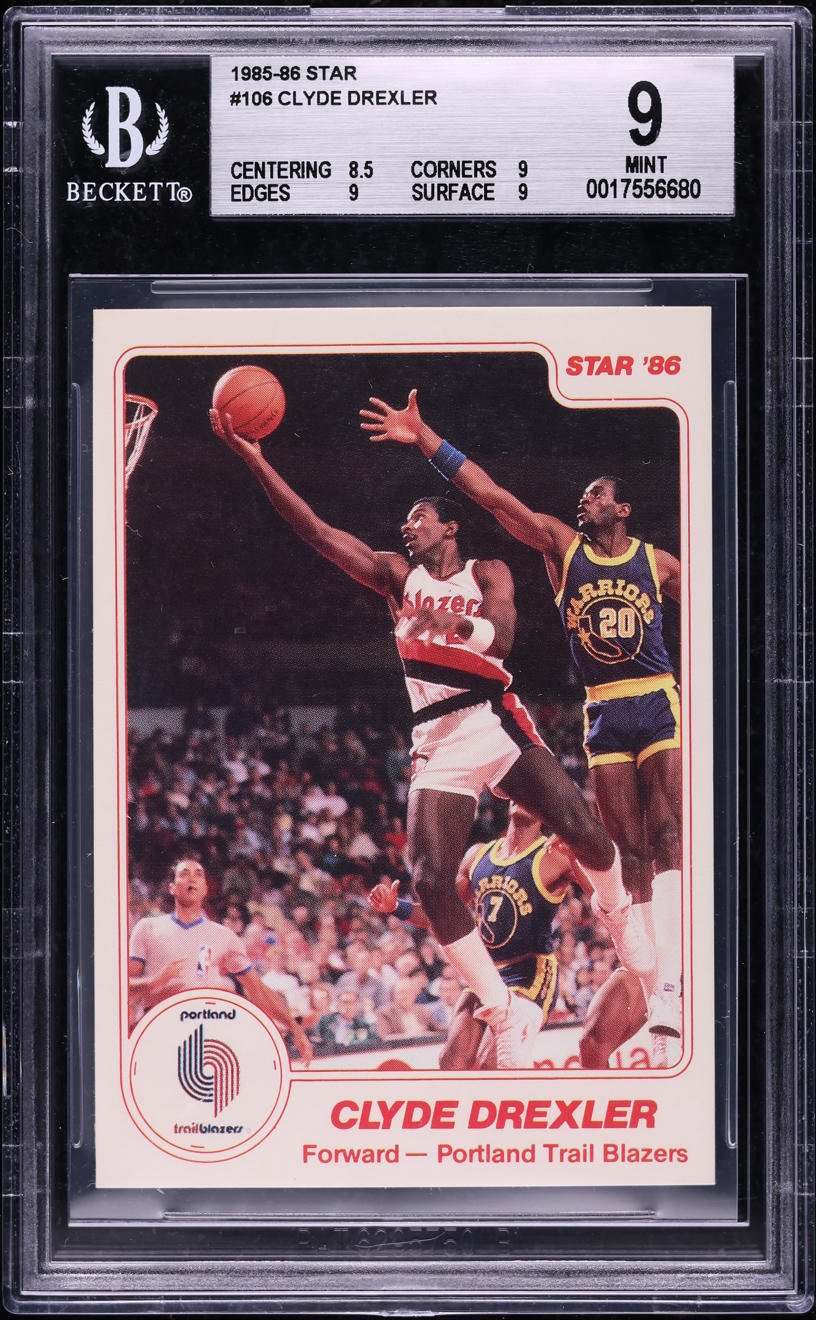 1985 Star Basketball Clyde Drexler ROOKIE AUTO #106 BAS BGS 9 MINT on ...