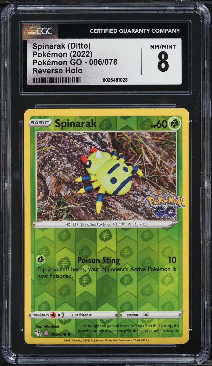 2022 Pokemon SWSH Pokemon GO Reverse Holo Spinarak (Ditto) #6 CGC 8 NM ...