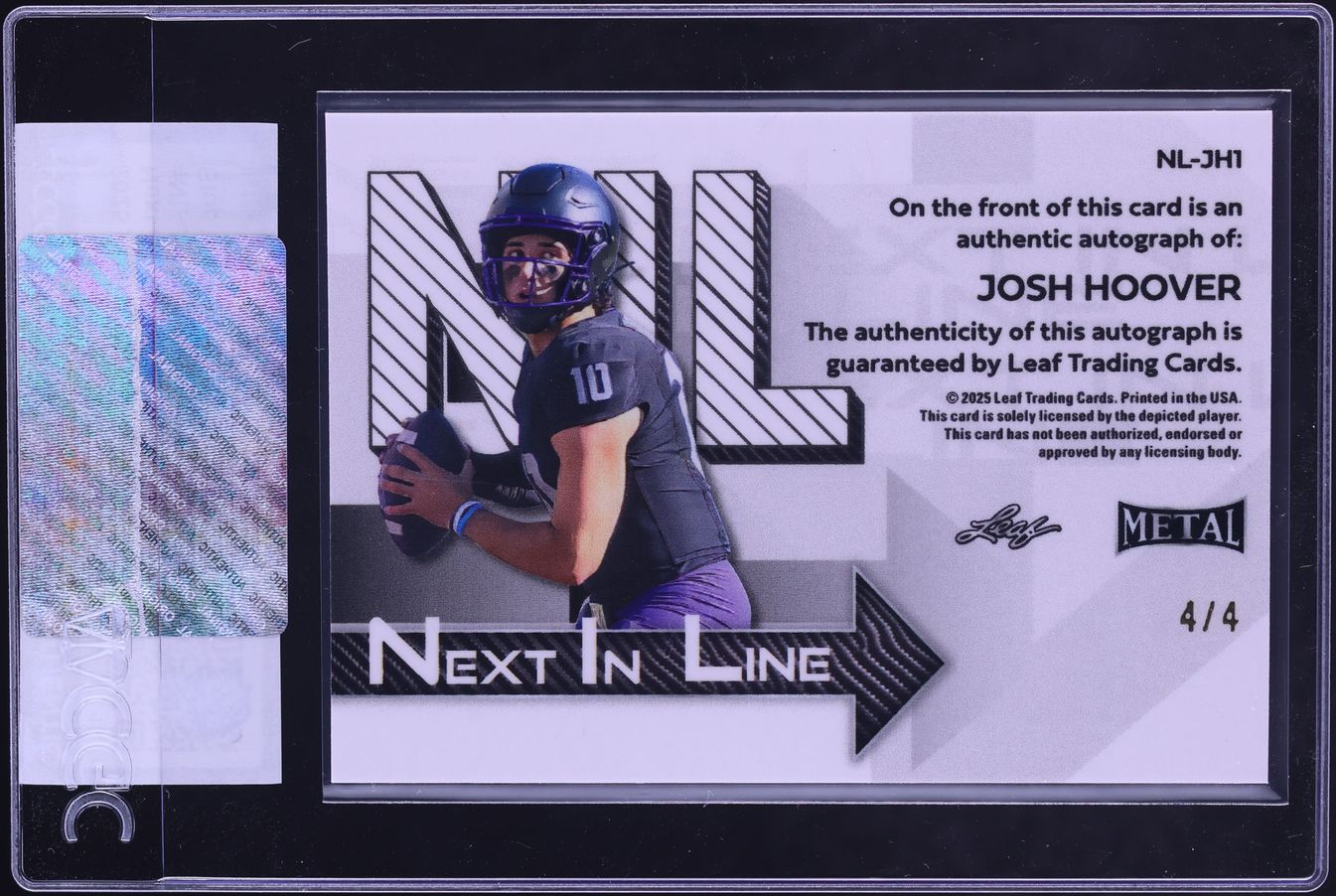2025 Leaf Metal Next In Line Blue Pulsar Josh Hoover ROOKIE AUTO 4/4 # ...