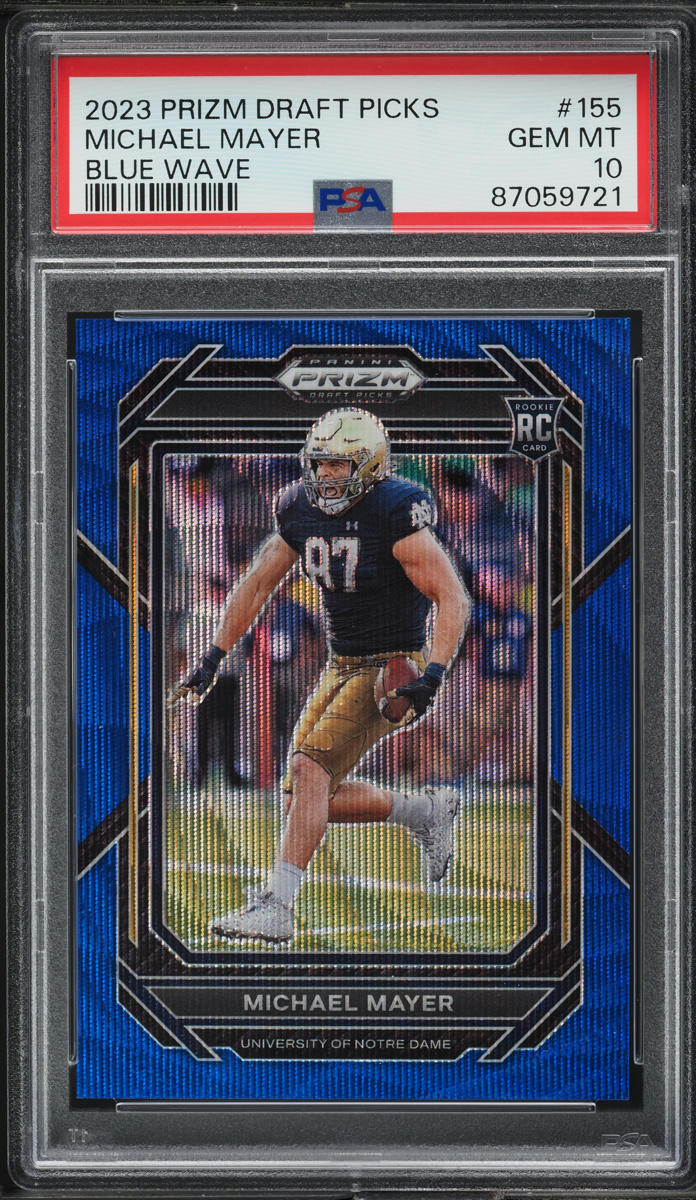 2023 Panini Prizm Draft Picks Blue Wave Michael Mayer ROOKIE /249 #155 PSA 10 on Fanatics Collect