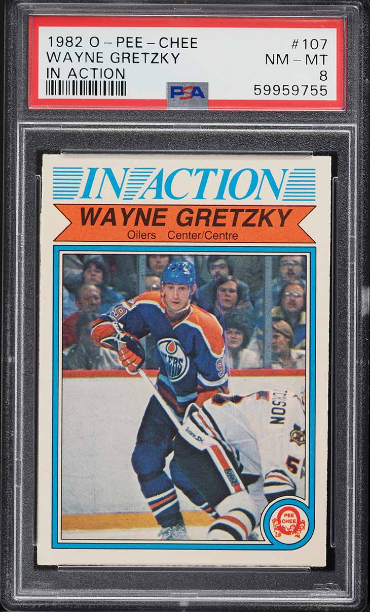 1982 O-Pee-Chee Hockey Wayne Gretzky IN ACTION #107 PSA 8 NM-MT on Fanatics Collect