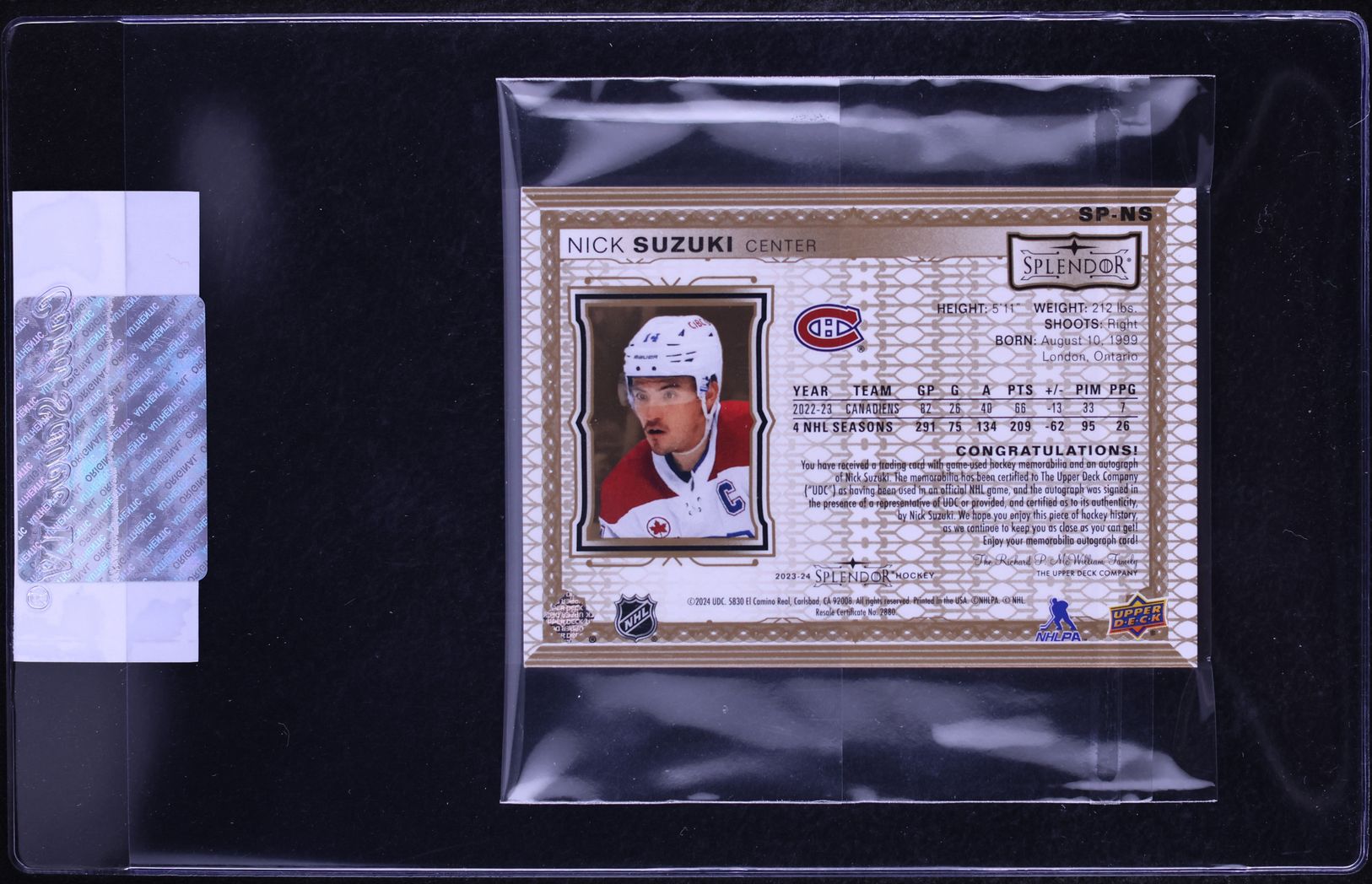 2023 Upper Deck The Cup Splendor Nick Suzuki PATCH AUTO /36 #SP-NS CGC ...