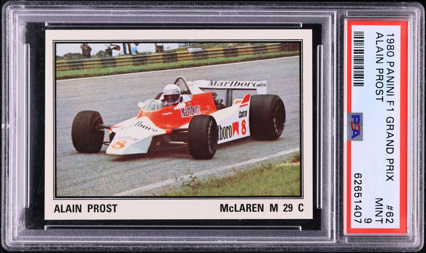 1980 Panini Formula 1 F1 Grand Prix Alain Prost ROOKIE #62 PSA 9 MINT ...