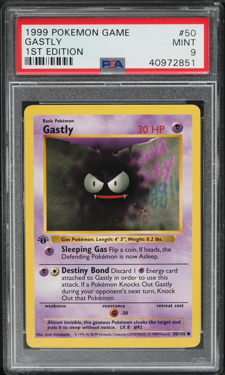 1999 Pokemon Base Set Shadowless 1st Edition Gastly #50 PSA 9 MINT on ...