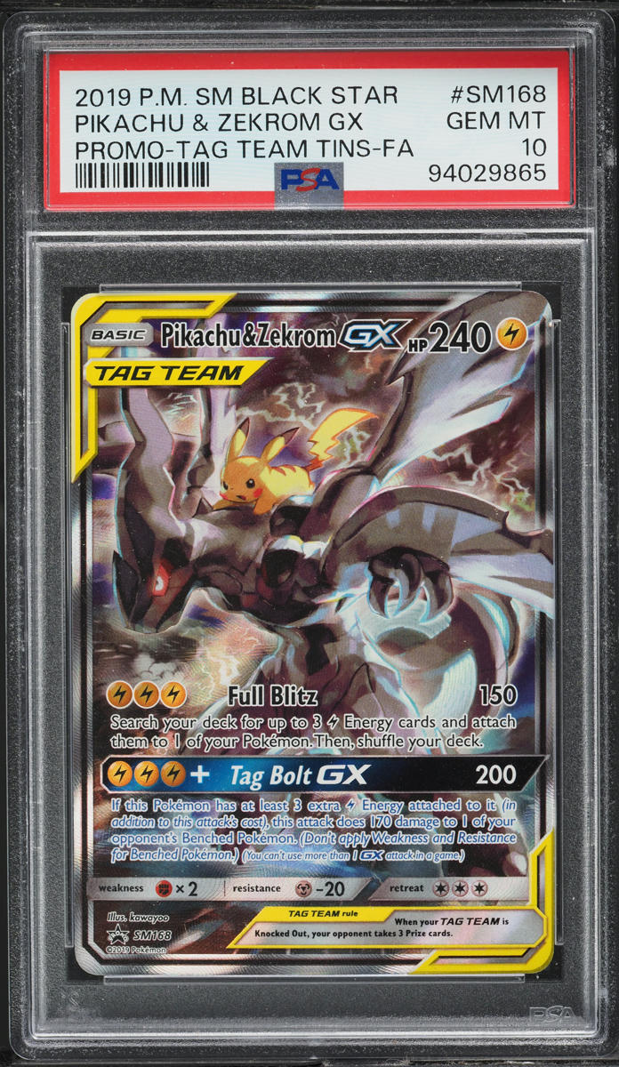 2019 Pokemon SM Black Star Promo Tag Team Tins Pikachu & Zekrom GX #SM168 PSA 10 on Fanatics Collect